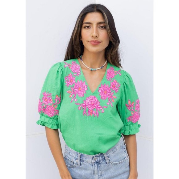 THML | Tops | Nwt Thml Cassandra Smocked Embroidered Top | Poshmark